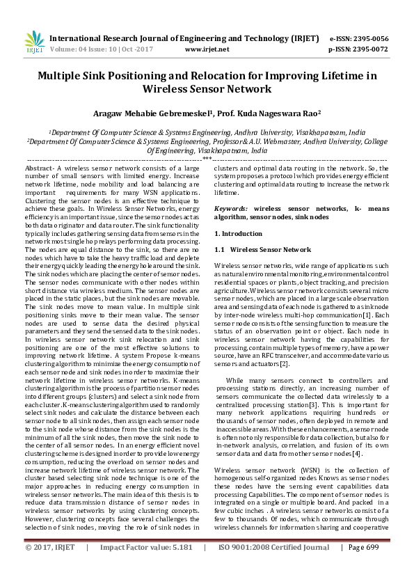 Pdf Multiple Sink Positioning And Relocation For Improving Lifetime In Wireless Sensor Network