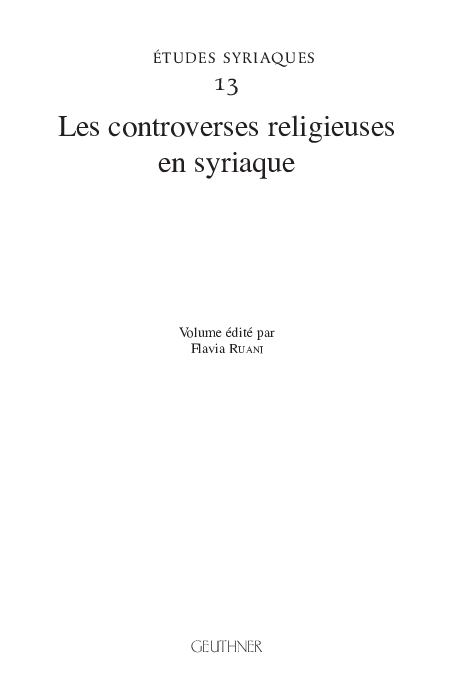 (PDF) Traces de controverse religieuse dans la littérature syriaque des ...