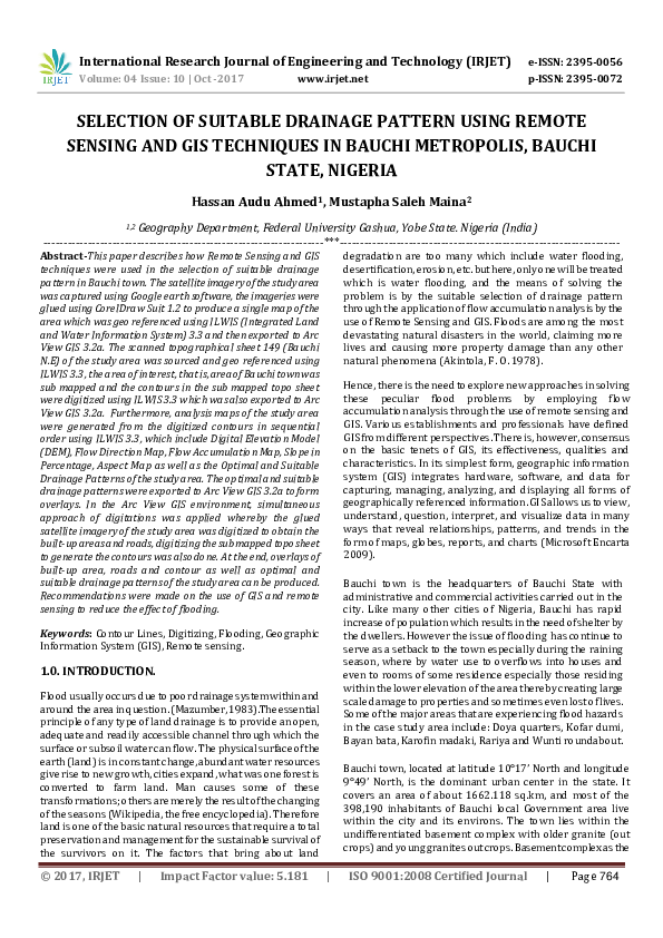 Pdf Selection Of Suitable Drainage Pattern Using Remote Sensing And Gis Techniques In Bauchi