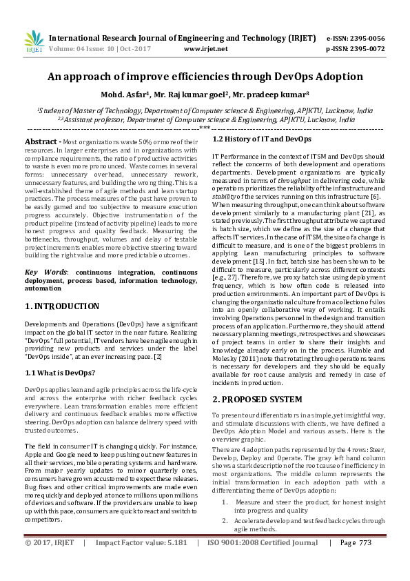 Pdf An Approach Of Improve Efficiencies Through Devops Adoption