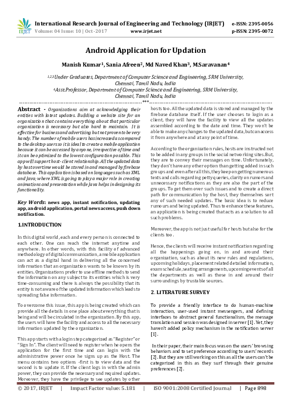(PDF) Android Application for Updation | IRJET Journal - Academia.edu