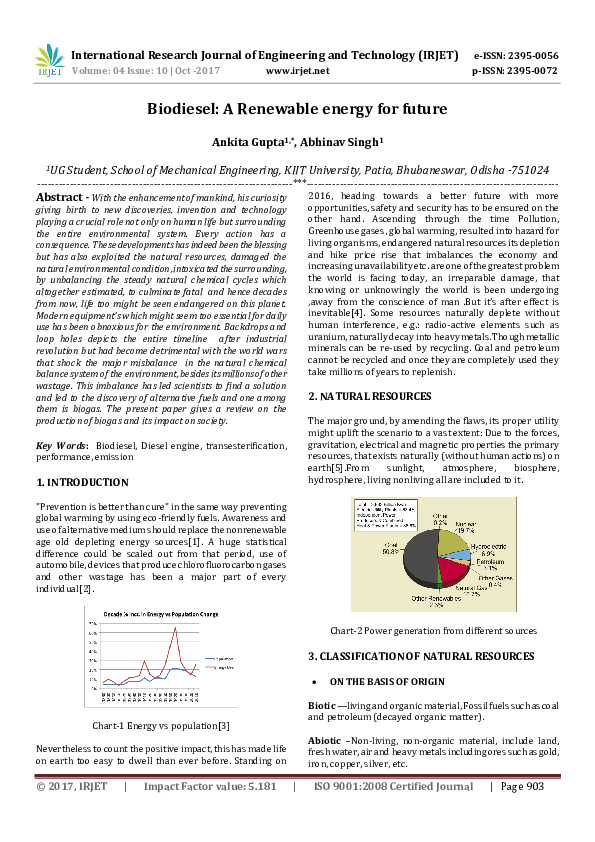 (PDF) Biodiesel: A Renewable energy for future