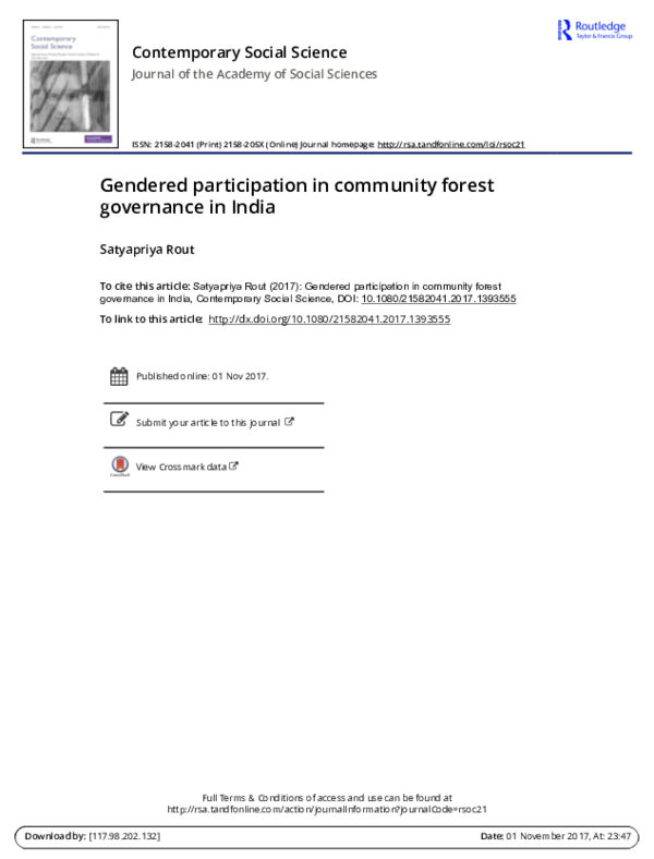 Pdf Gendered Participation In Community Forest Governance In India