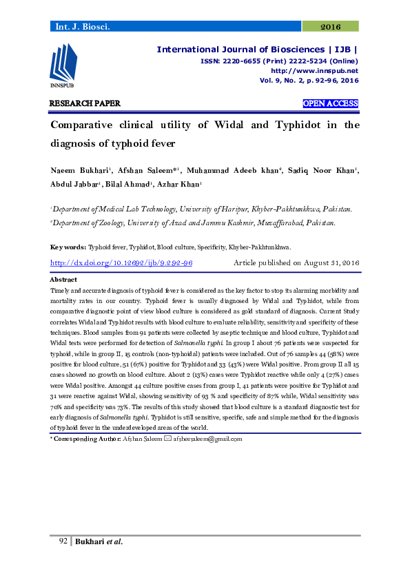 (PDF) Comparative clinical utility of Widal and Typhidot in the ...