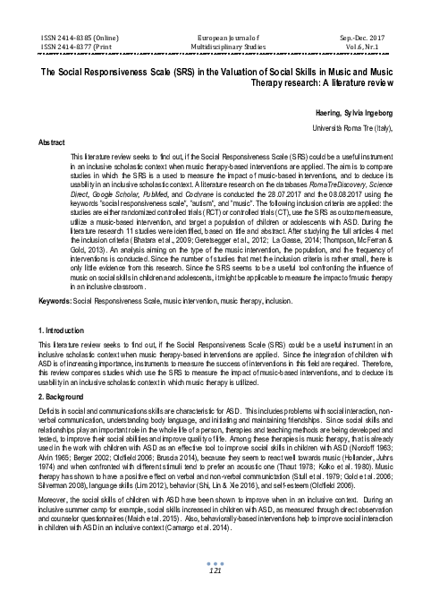 (PDF) The Social Responsiveness Scale (SRS) in the Valuation of Social ...