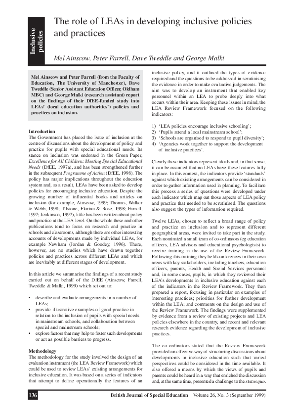 (PDF) The role of LEAs in developing inclusive policies and practices