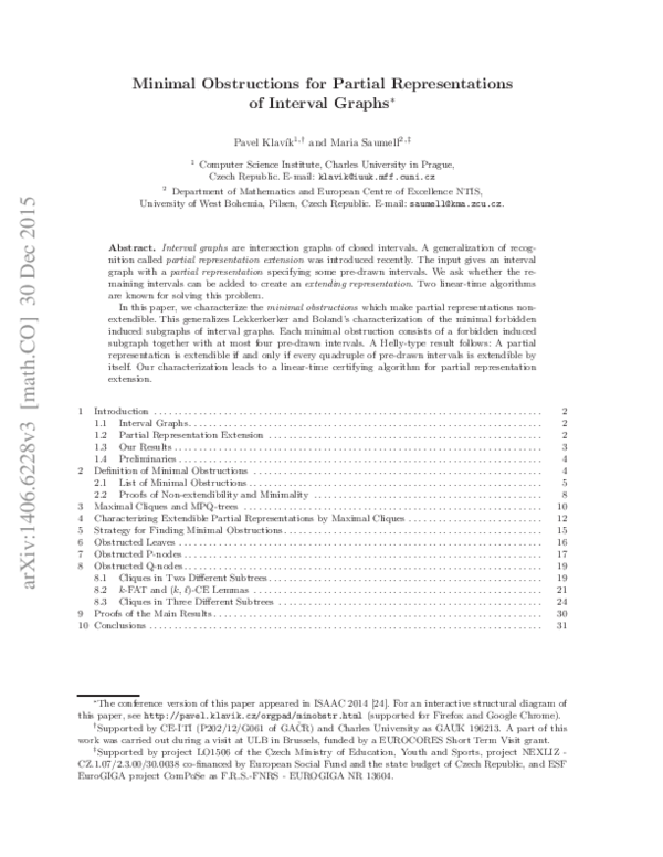 (PDF) Minimal Obstructions for Partial Representations of Interval Graphs