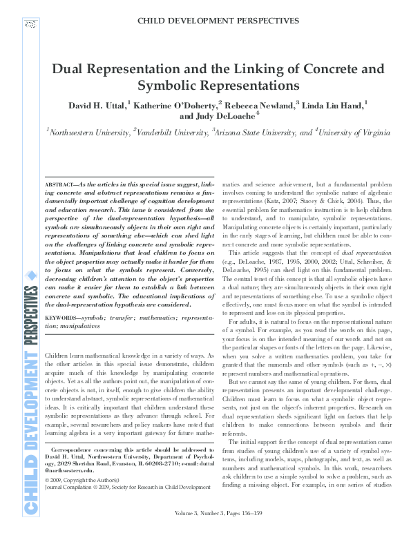 (PDF) Dual representation and the linking of concrete and symbolic representations