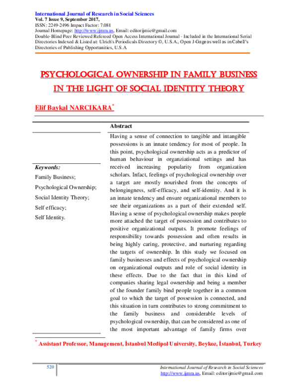 (PDF) Psychological Ownership in Family Business in the Light of Social ...
