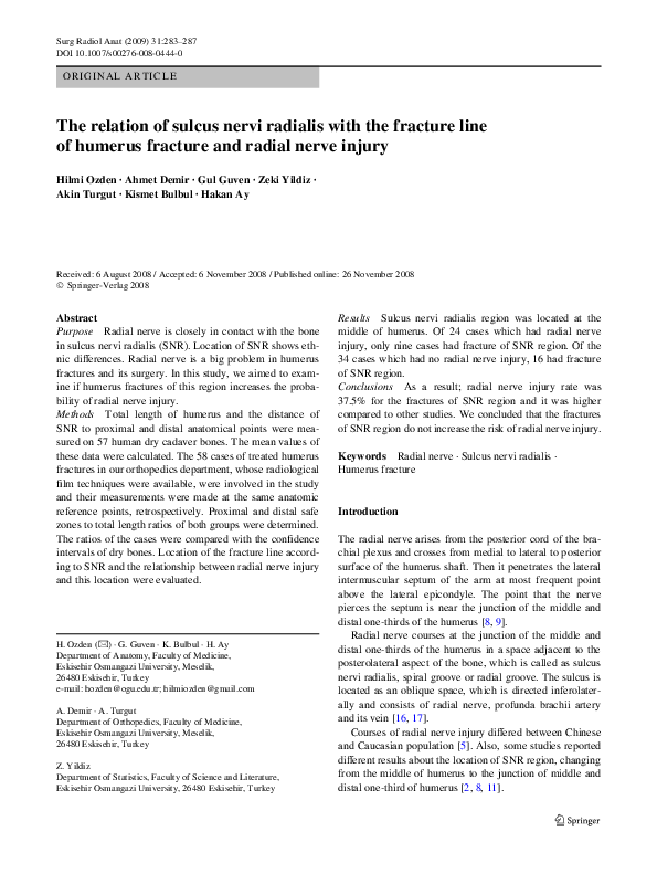 (PDF) The relation of sulcus nervi radialis with the fracture line of ...