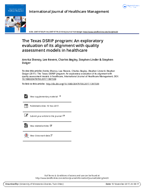 (PDF) The Texas DSRIP Program: An Exploratory Evaluation of its Alignment with Quality ...