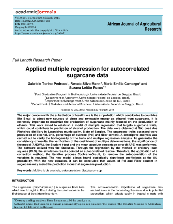 (PDF) African Journal of Agricultural Research Applied multiple ...