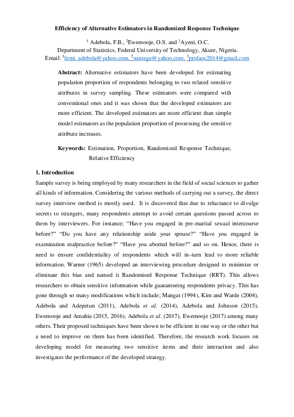 Doc Efficiency Of Alternative Estimators In Randomized Response Technique