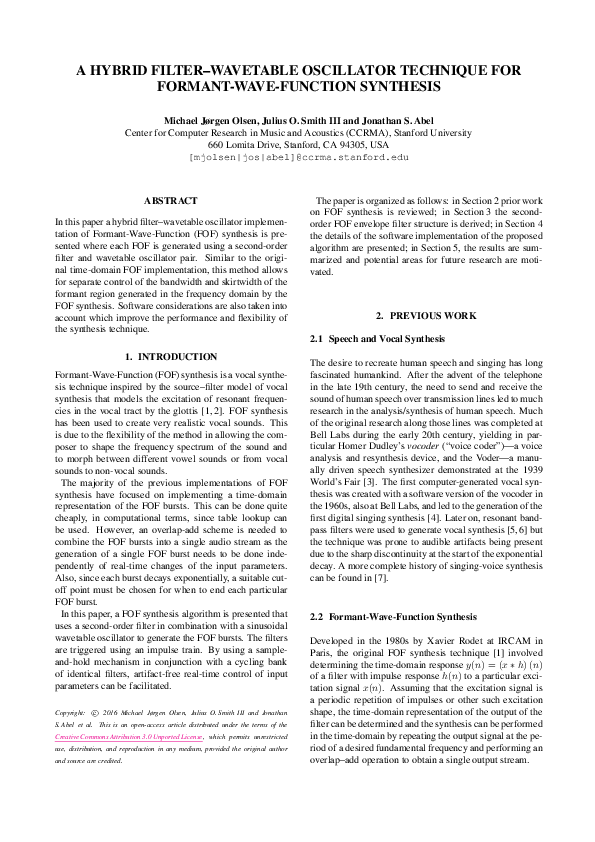(PDF) A HYBRID FILTER–WAVETABLE OSCILLATOR TECHNIQUE FOR FORMANT-WAVE-FUNCTION SYNTHESIS
