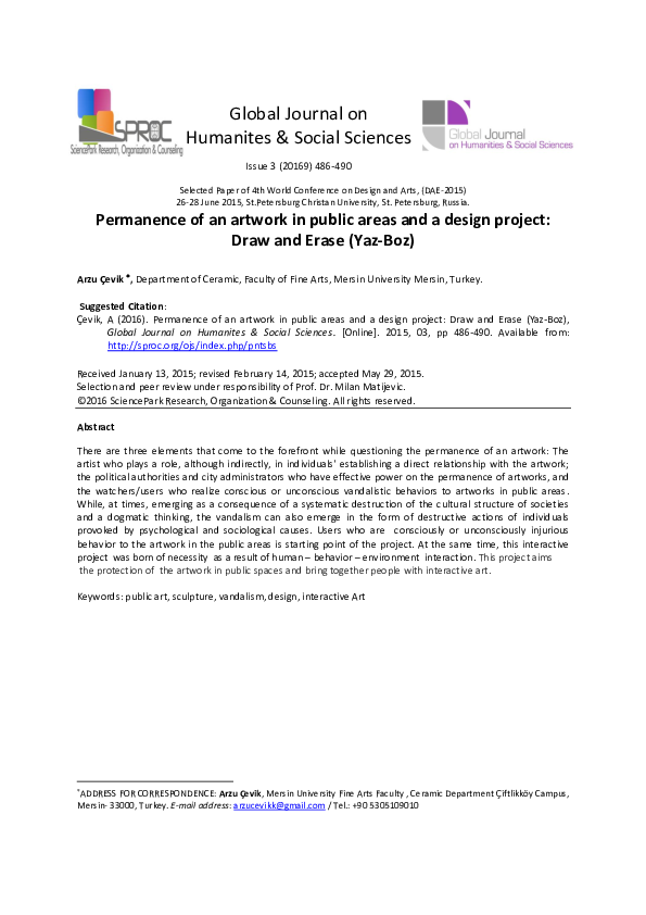 (PDF) Permanence of an artwork in public areas and a design project ...