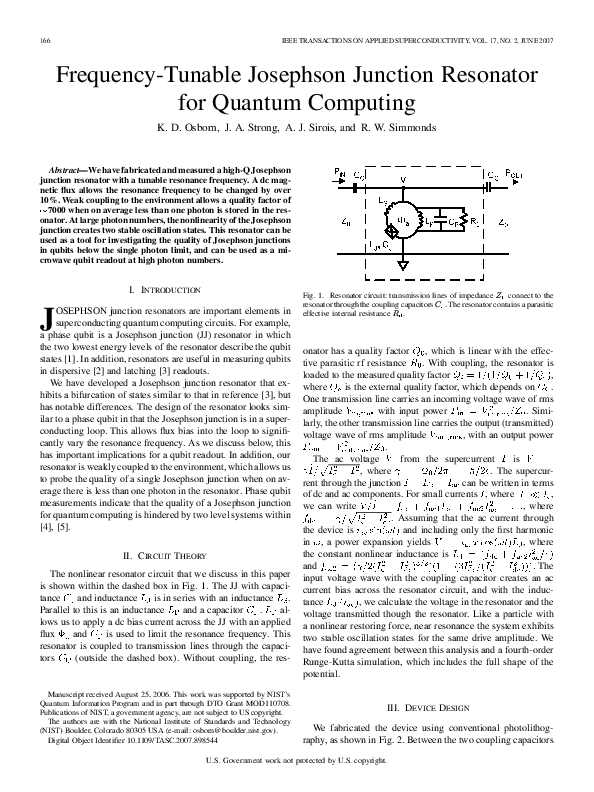 (PDF) Frequency-Tunable Josephson Junction Resonator for Quantum Computing