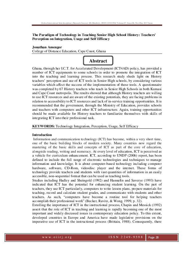 (PDF) The Paradigm of Technology in Teaching Senior High School History ...