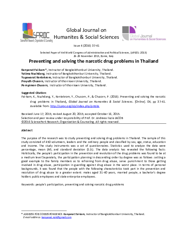 (PDF) Preventing and solving the narcotic drug problems in Thailand