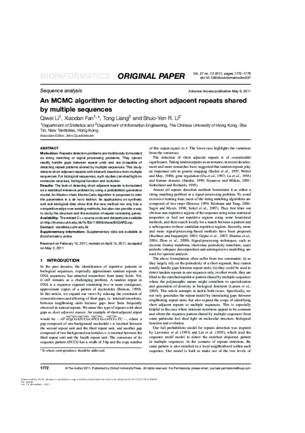 (PDF) An MCMC algorithm for detecting short adjacent repeats shared by multiple sequences