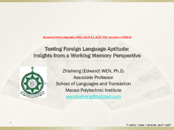 (PDF) "Testing Foreign Language Aptitude: Insights from a Working ...
