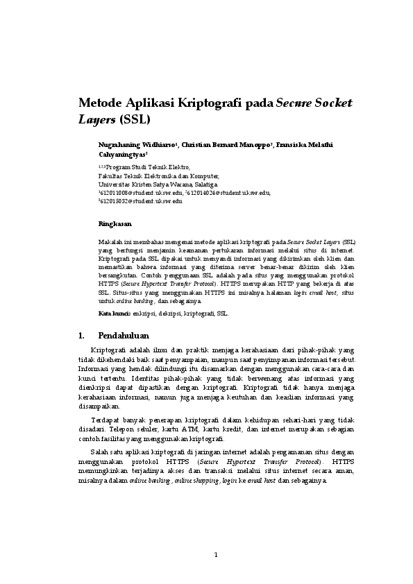 Pdf Metode Aplikasi Kriptografi Pada Secure Socket Layers Ssl