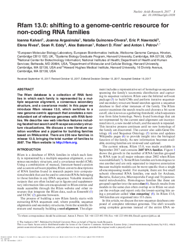 (PDF) Rfam 13.0: shifting to a genome-centric resource for non-coding RNA families
