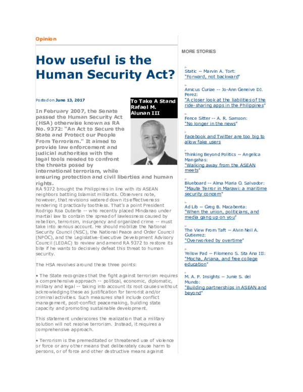 (DOC) How useful is the Human Security Act? To Take A Stand