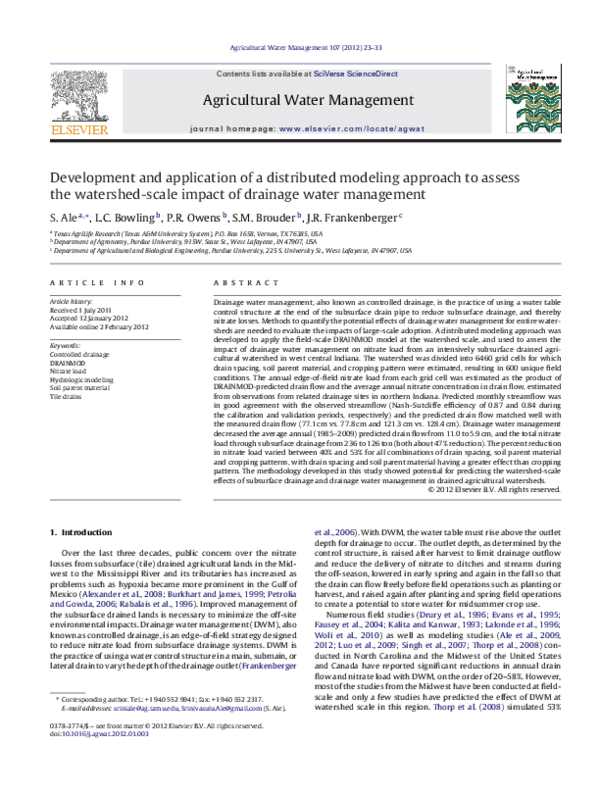 Pdf Development And Application Of A Distributed Modeling Approach To
