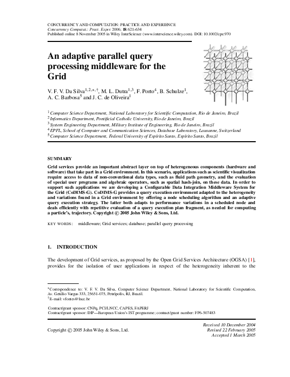 (PDF) An adaptive parallel query processing middleware for the Grid
