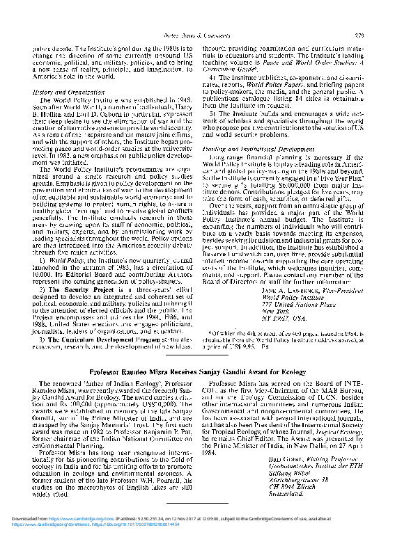 (PDF) Professor Ramdeo Misra Receives Sanjay Gandhi Award for Ecology