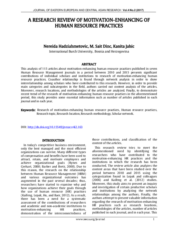 (PDF) A RESEARCH REVIEW OF MOTIVATION-ENHANCING OF HUMAN RESOURCE PRACTICES