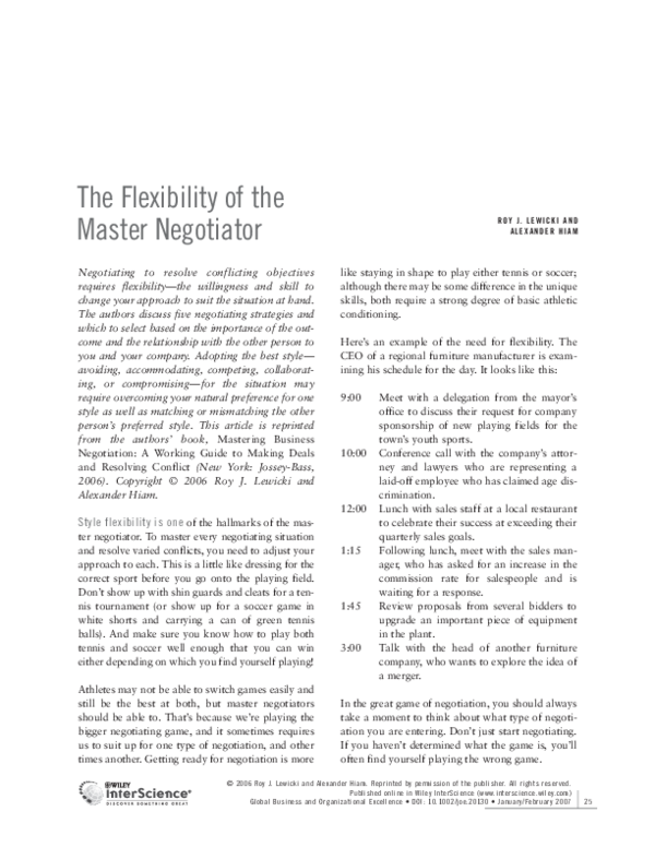 (PDF) The flexibility of the master negotiator
