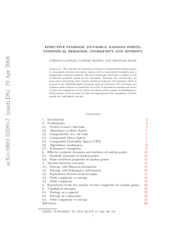 (PDF) Effective symbolic dynamics, random points, statistical behavior, complexity and entropy
