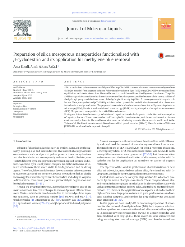 (PDF) Preparation of silica mesoporous nanoparticles functionalized with β-cyclodextrin and its ...