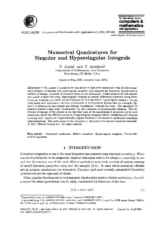 (PDF) Numerical quadratures for singular and hypersingular integrals
