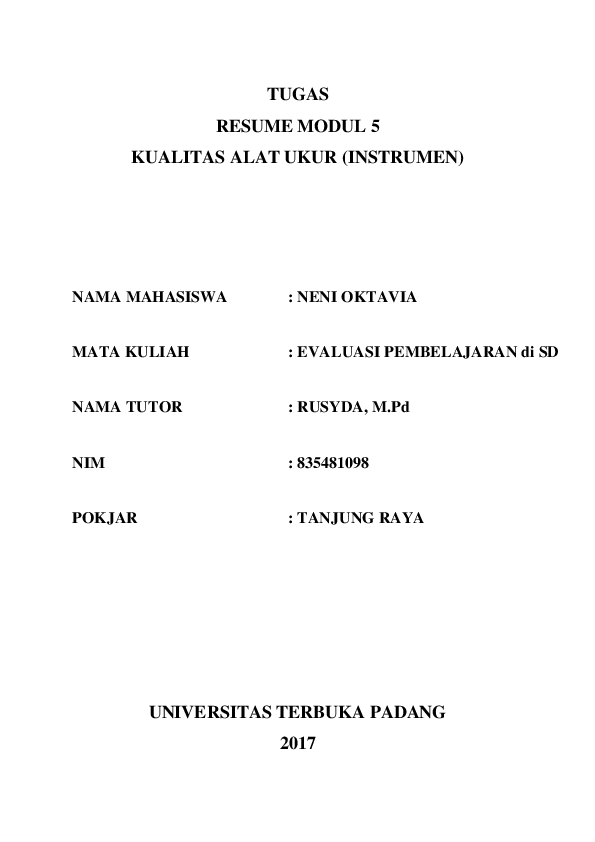 (DOC) TUGAS RESUME MODUL 5 KUALITAS ALAT UKUR (INSTRUMEN