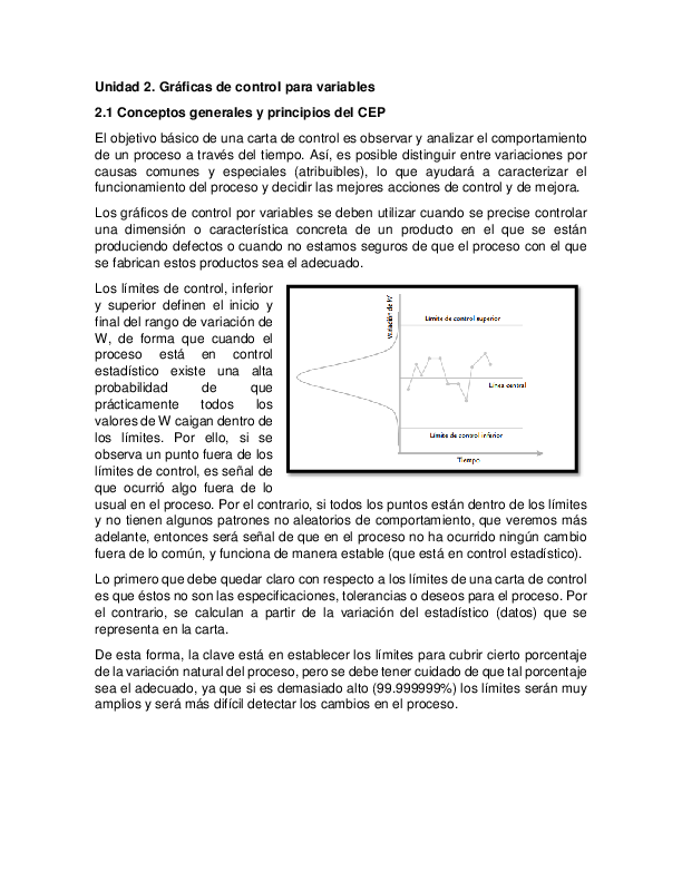 (DOC) Unidad 2. Gráficas de control para variables 2.1 Conceptos generales y principios del CEP