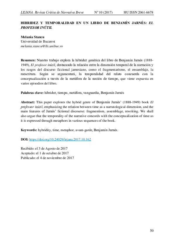 (PDF) Hibridez y temporalidad en un libro de Benjamín Jarnés