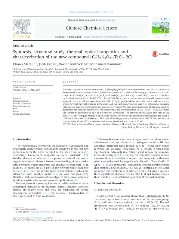 (PDF) Synthesis, structural study, thermal, optical properties and ...
