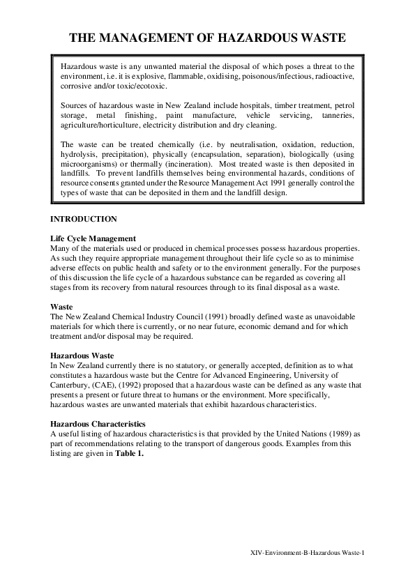 (PDF) THE MANAGEMENT OF HAZARDOUS WASTE