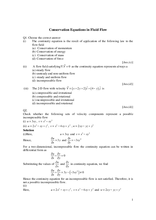 (PDF) Conservation Equations in Fluid Flow