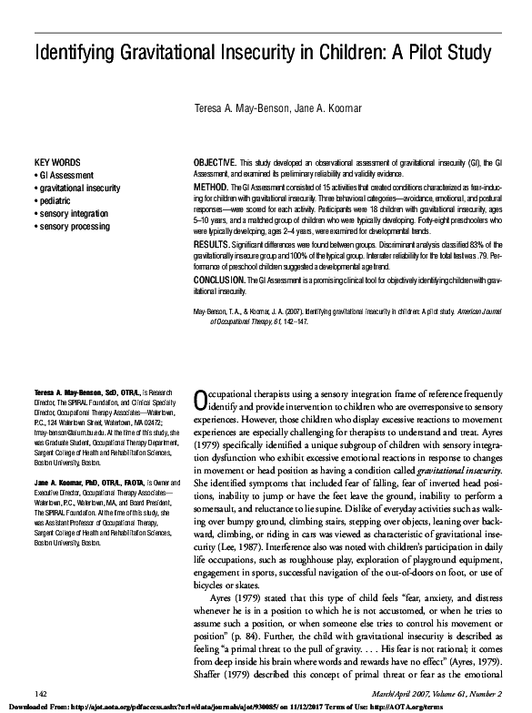 (PDF) Identifying Gravitational Insecurity in Children: A Pilot Study