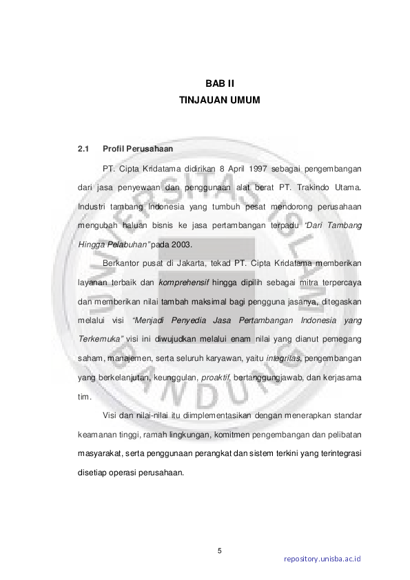 (PDF) BAB II TINJAUAN UMUM 2.1 Profil Perusahaan