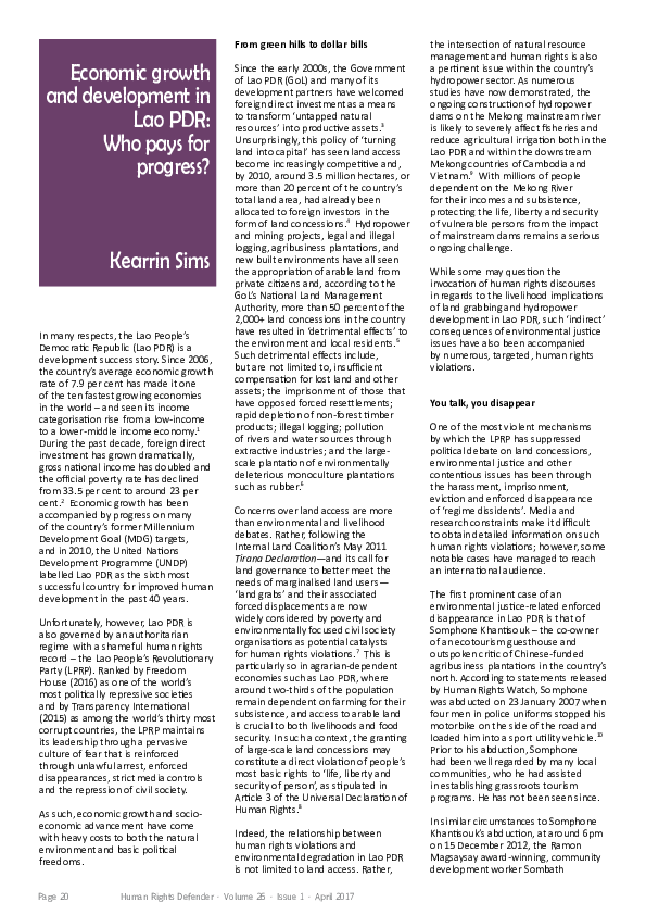 (PDF) Economic Growth and Development in Lao PDR: Who Pays for Progress?