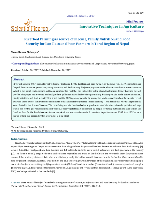 (PDF) Riverbed Farming as source of Income, Family Nutrition and Food ...