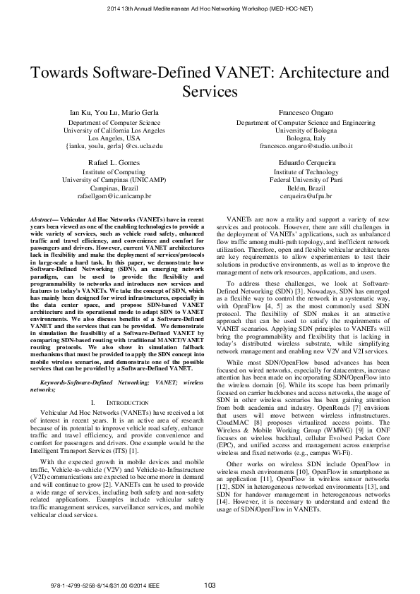 (PDF) Towards Software-Defined VANET: Architecture and Services