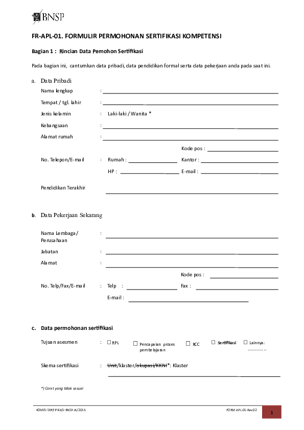 (DOC) Pengisian Form APL latihan Asesor