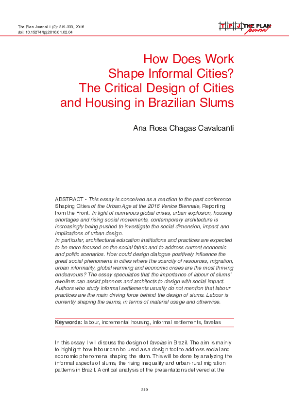 (PDF) How Does Work Shape Informal Cities? The Critical Design of ...