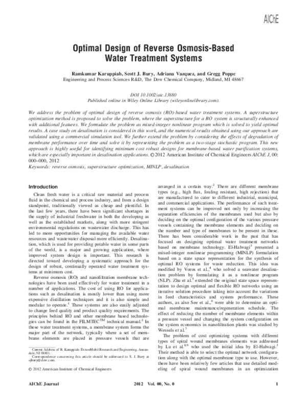 (PDF) Optimal design of reverse osmosis-based water treatment systems