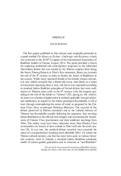 (PDF) Preface to articles from “The Tibetan Samyé Debate: Challenges ...